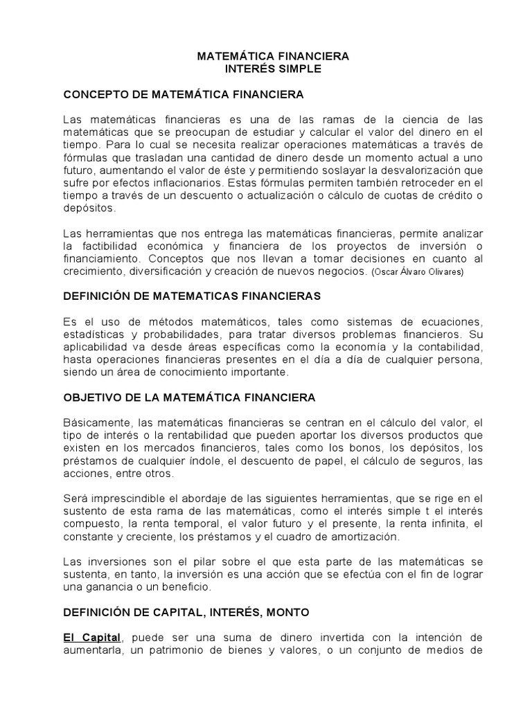 MATEMÁTICA FINANCIERA - INTERES SIMPLE | PDF | Interés | Finanzas ...