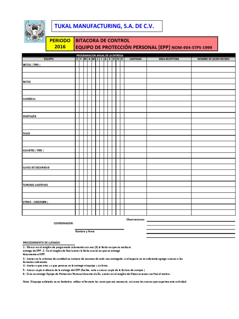Bitácora de Entrega de Equipo de Protección Personal | PDF
