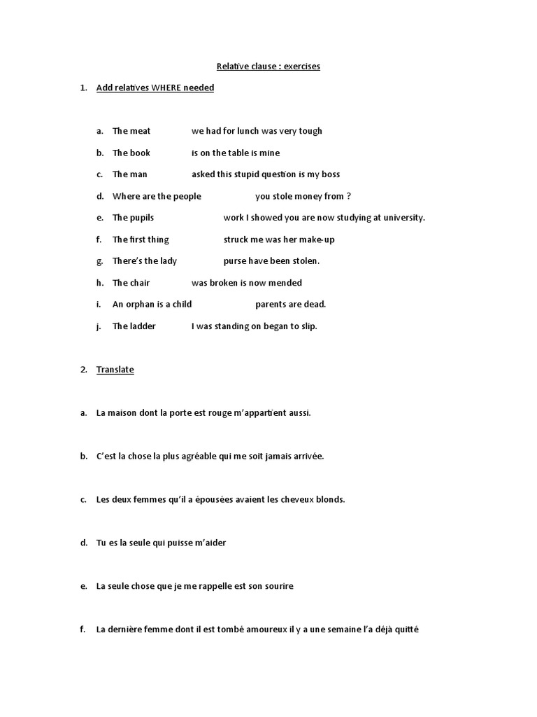 Relative Clause Exercise | PDF