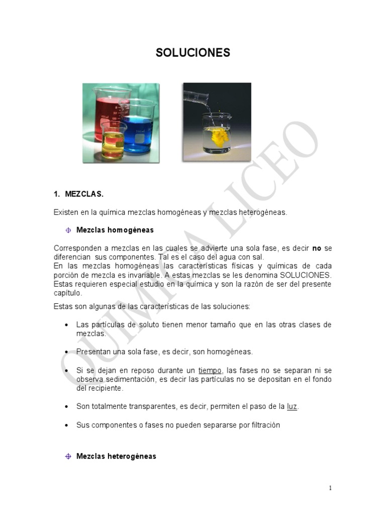 Soluciones | PDF | Solubilidad | Mezcla