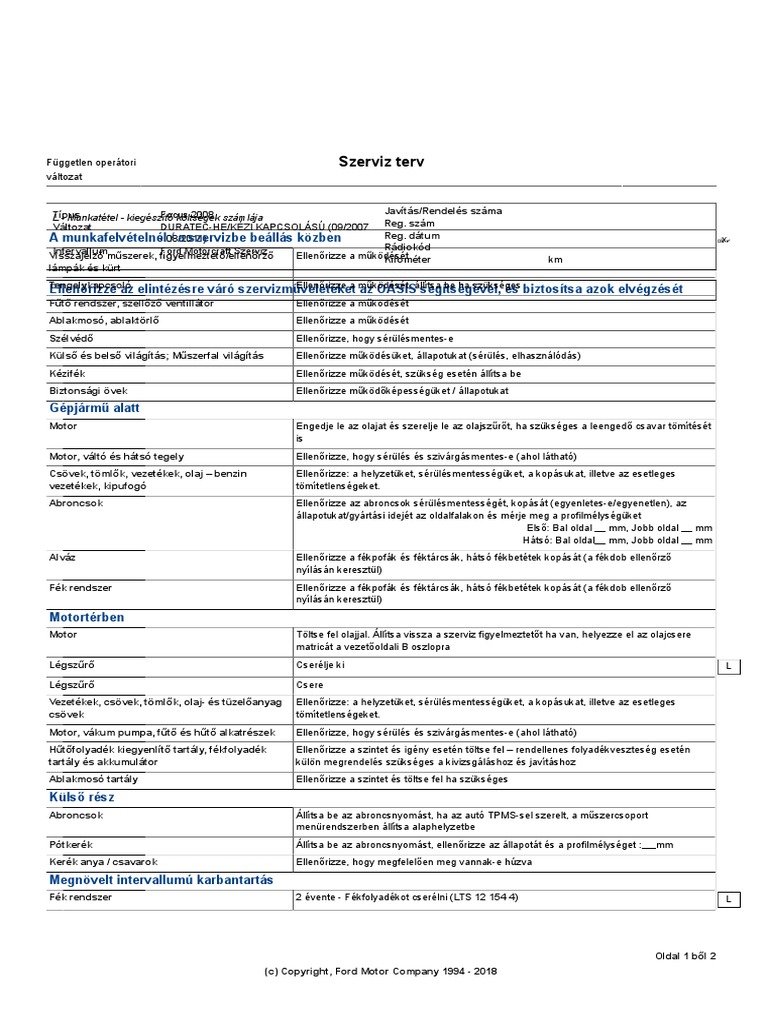 FORD Focus MK2 - Service Schedule | PDF