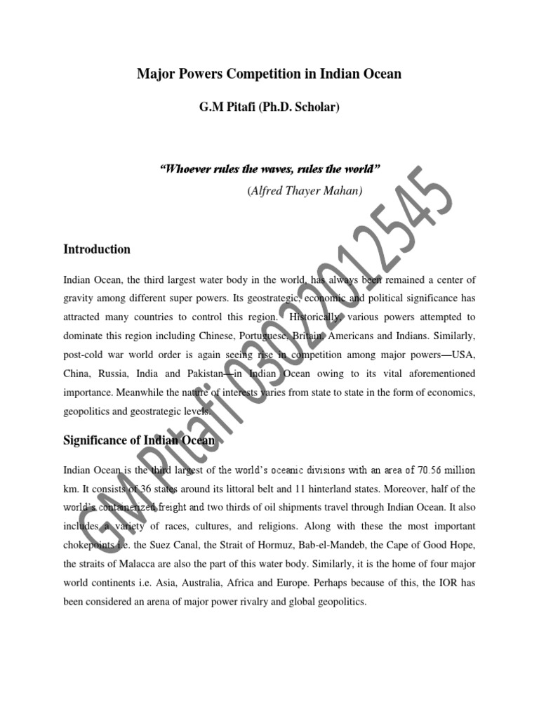 Major Power Competition in Inidan Ocean | PDF | Indian Ocean | Pakistan