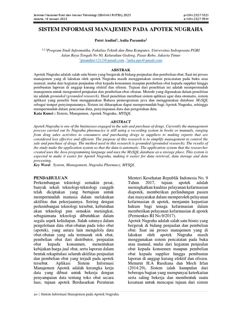 Sistem Informasi Manajemen Pada Apotek Nugraha: Putri Andini, Aulia Paramita | PDF