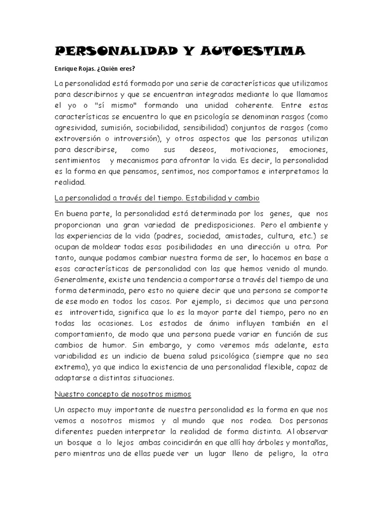 Personalidad y Autoestima | Descargar gratis PDF | Autoestima | Sicología