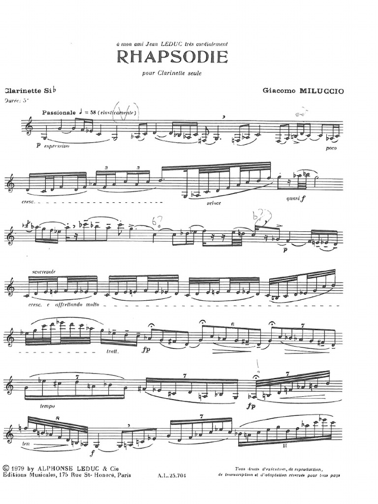 Miluccio Giacomo - Rhapsodia (Clarinette Solo) | PDF
