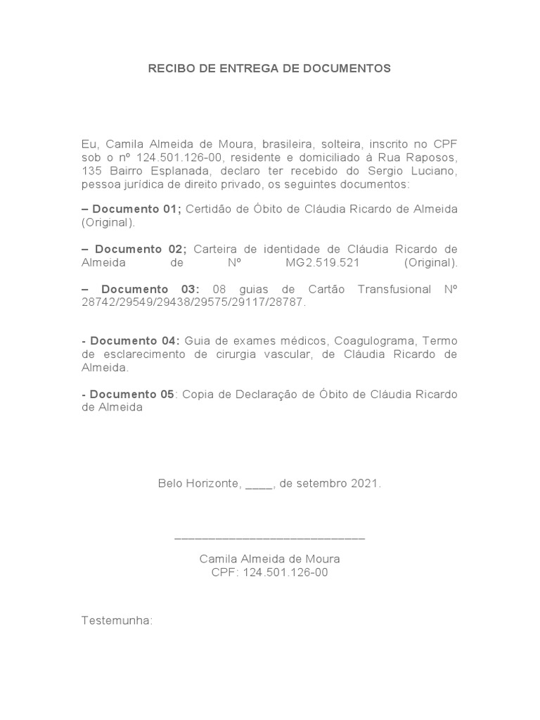 Recibo Entrega Documentos | PDF