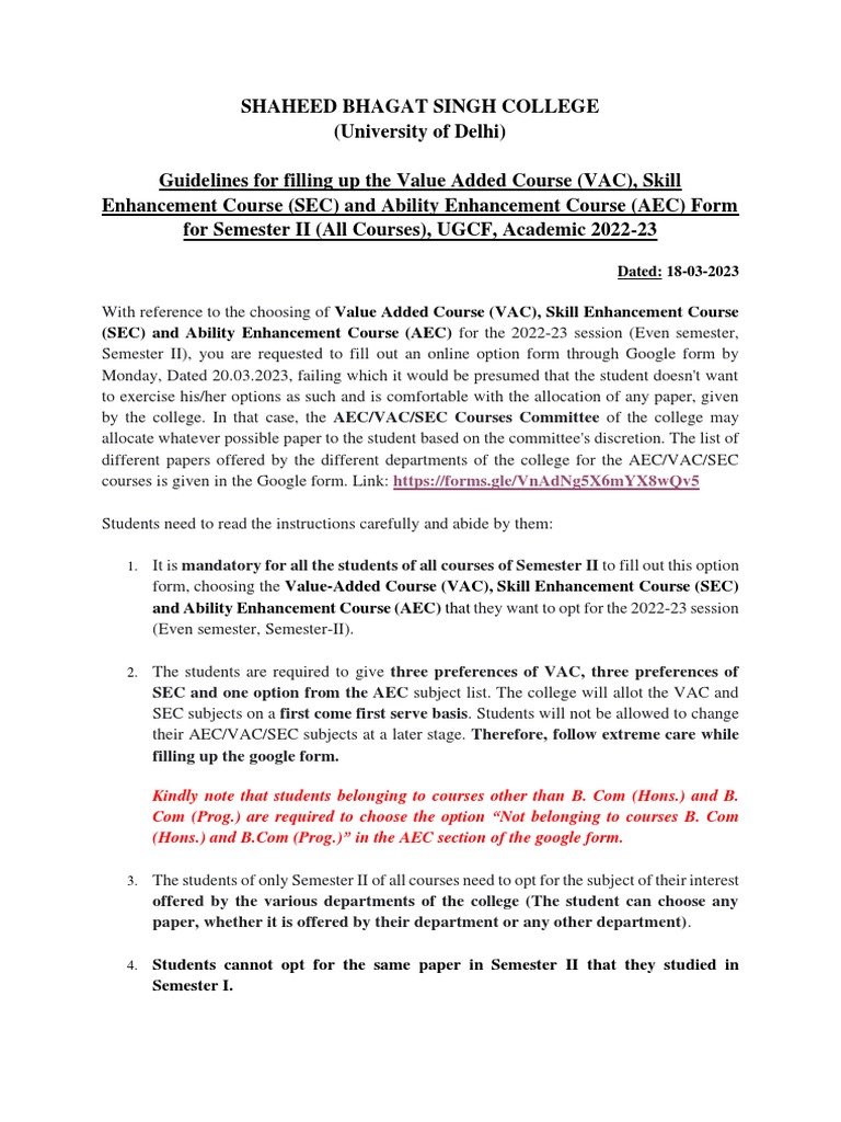 REVISED Guidelines For Filling Up VAC-SEC-AEC FORM | PDF