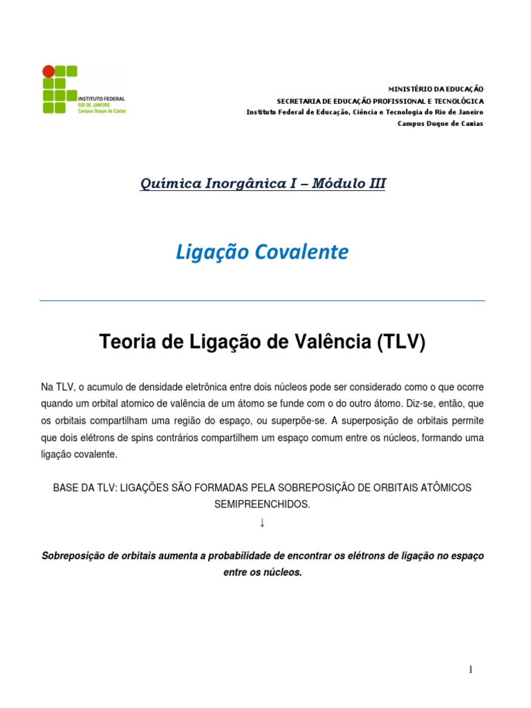 Compostos Covalentes - Teorias | PDF | Orbital molecular | Ligação química