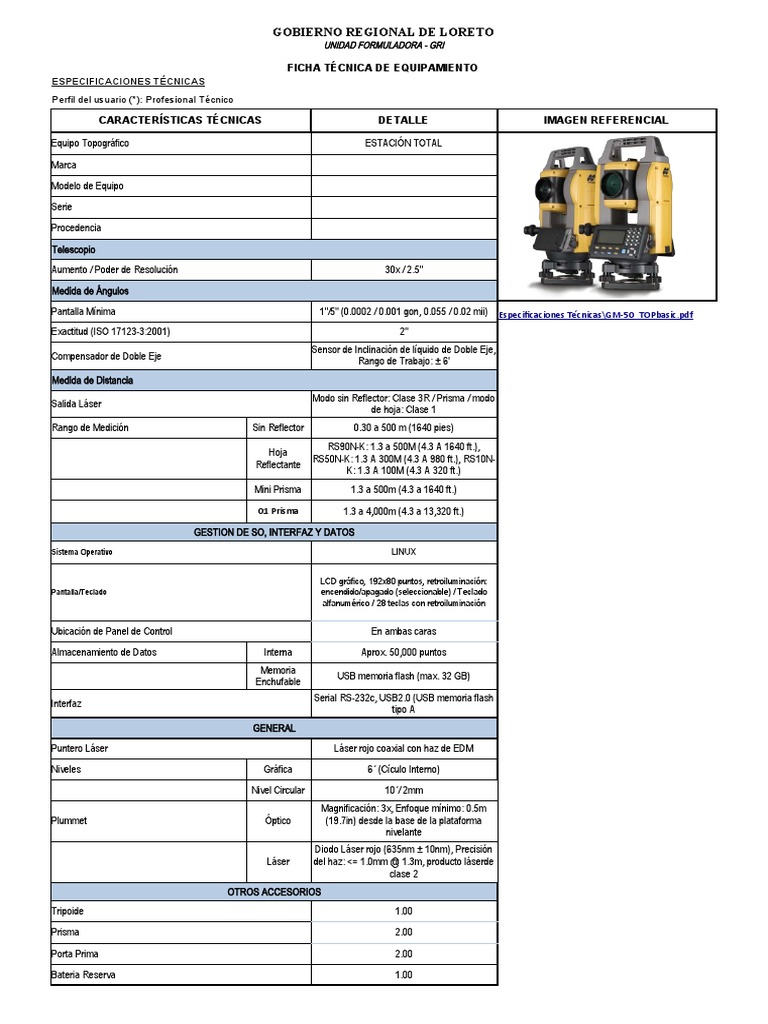 Ficha Estación Total TOPCON GM-55 | PDF | Óptica | Informática