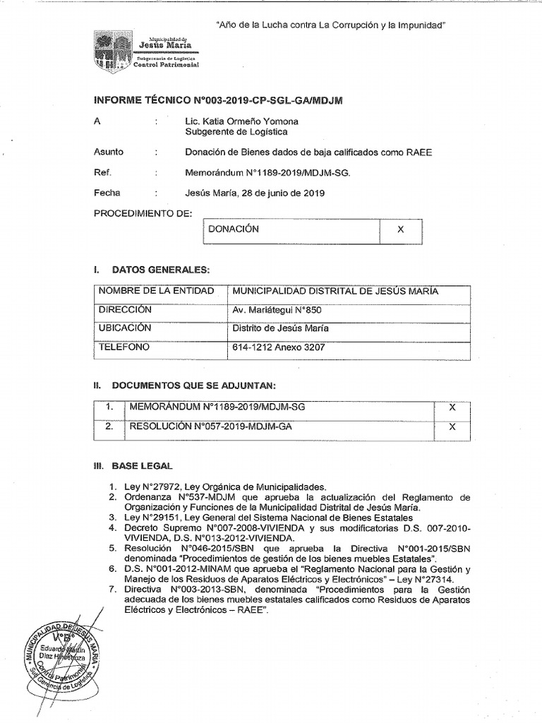 Informe Tecnico Donacion Raee | PDF