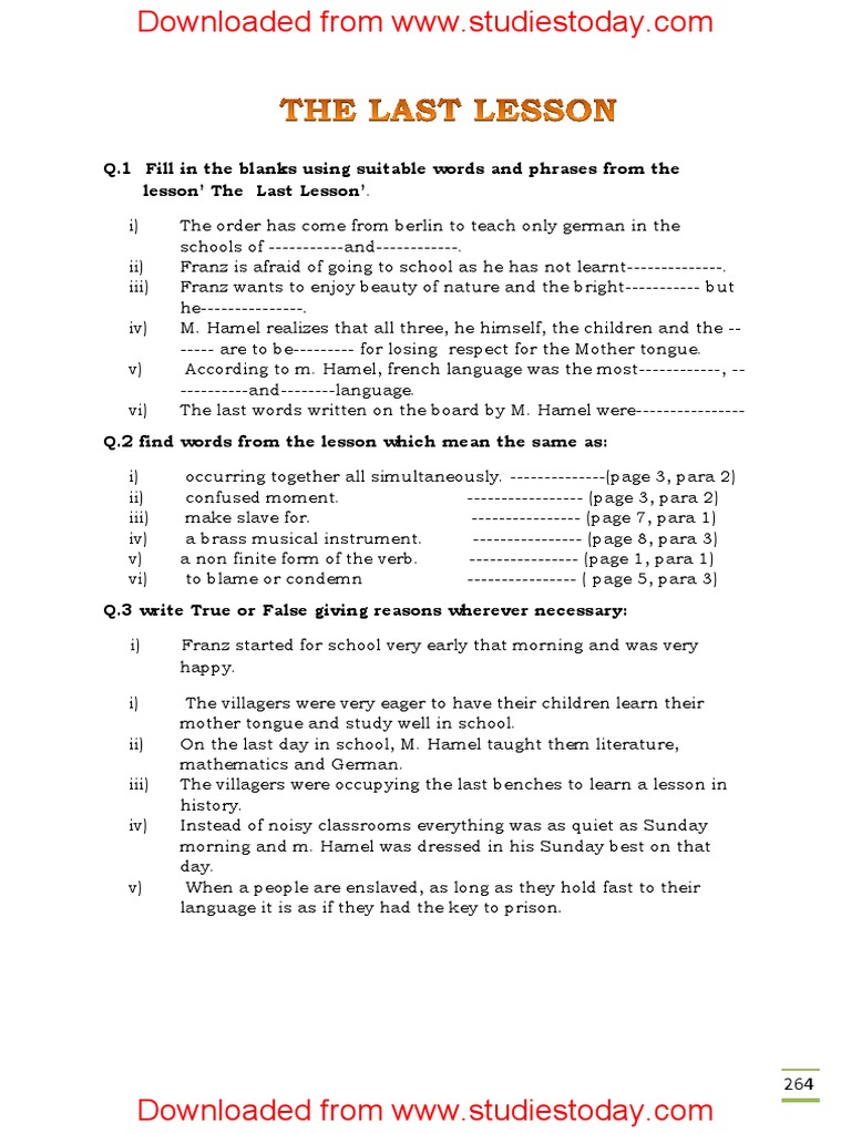 CBSE Class 11 English Last Lesson PDF | PDF