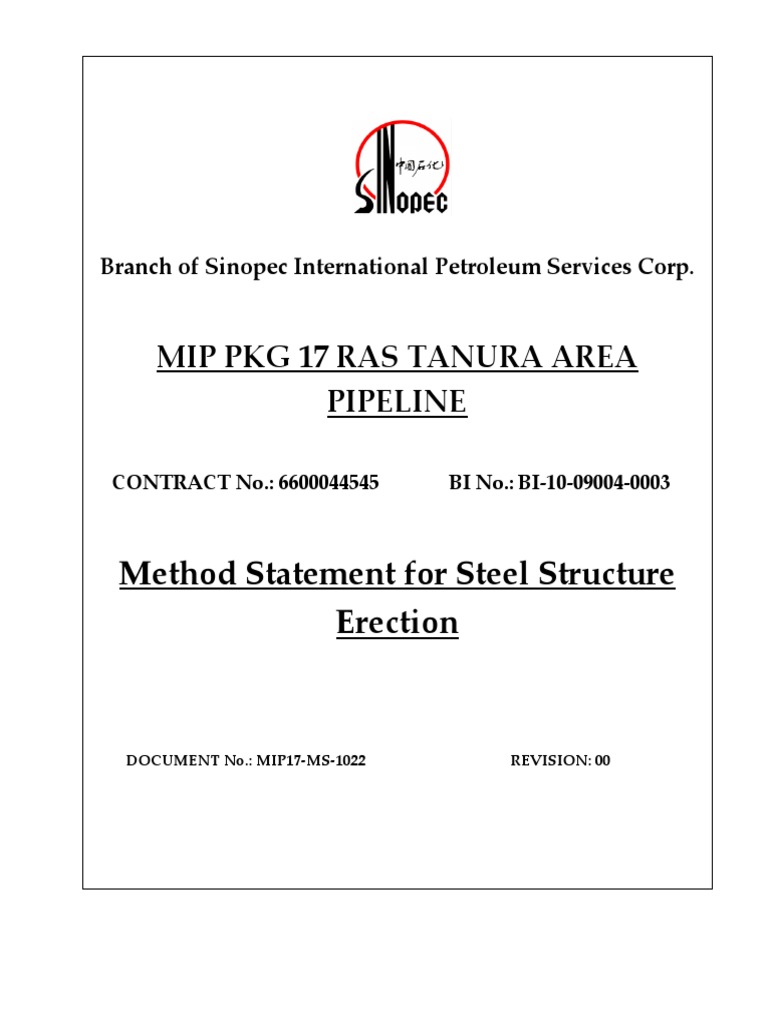 Steel Structure Erection Method Statement | PDF | Scaffolding | Crane ...