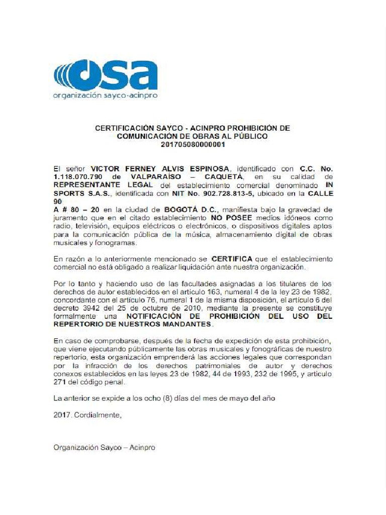 Certificado OSA | PDF
