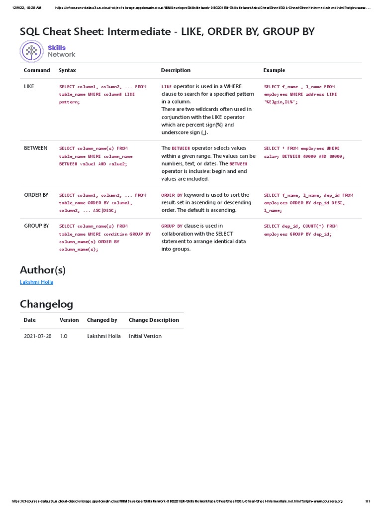 SQL Cheat Sheet Intermediate - MD | PDF | Computer Programming | Software