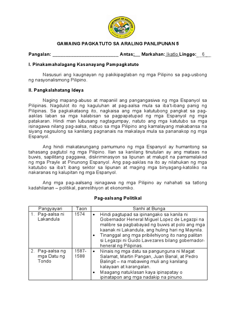 AP5 Quarter 3 Week 6 | PDF