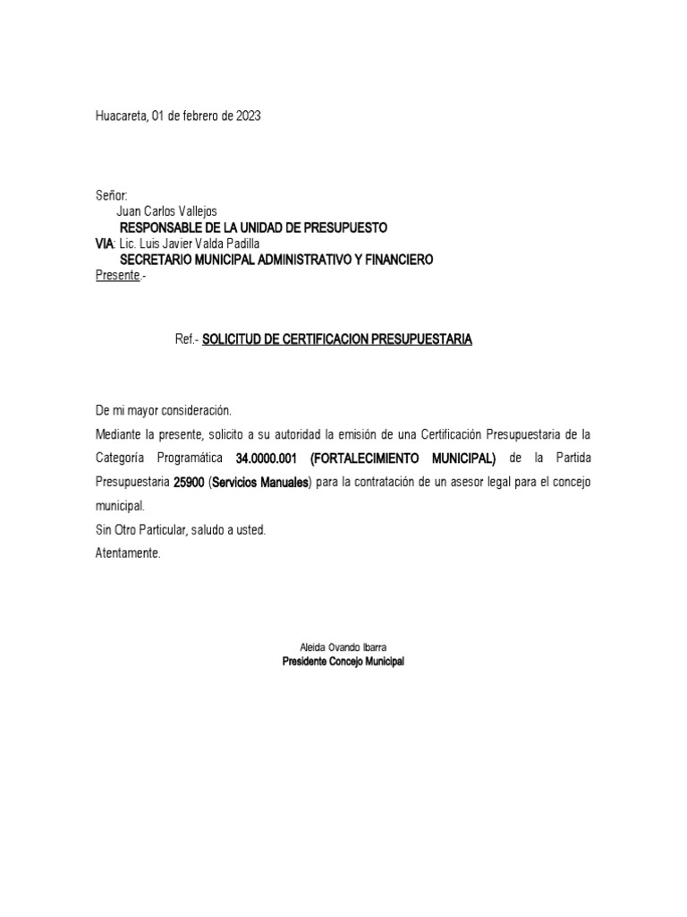 Solicitud de Certificacion Presupuestaria | PDF Solicitud de Certificacion Presupuestaria | PDF