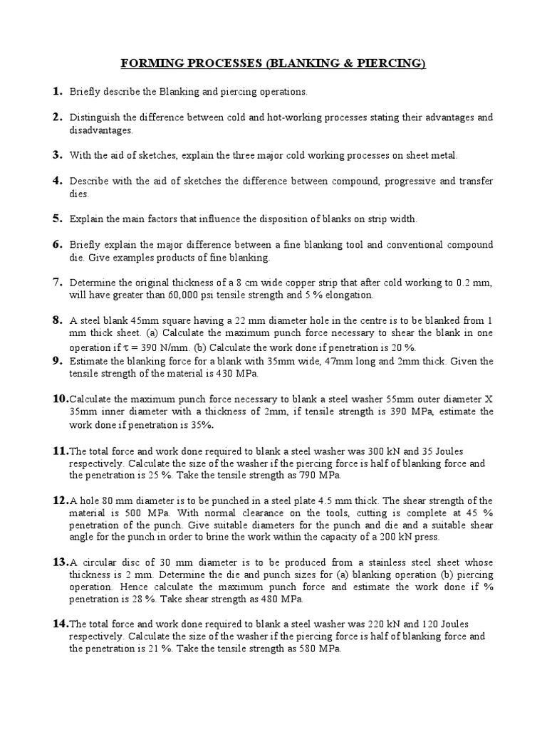 Blanking & Piercing Tutorial | PDF | Strength Of Materials | Sheet Metal