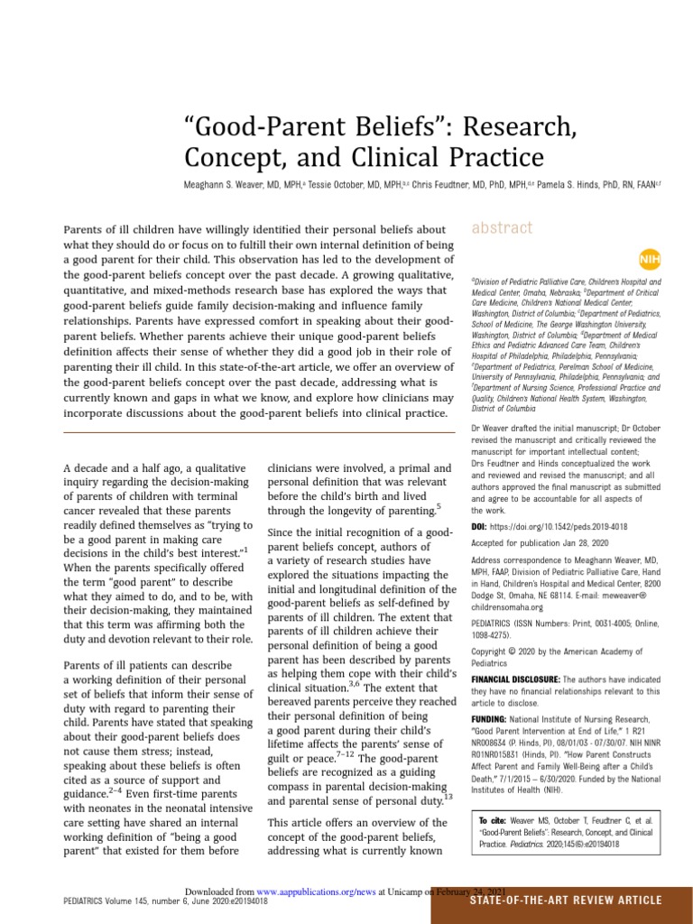 "Good-Parent Beliefs" Research, Concept, and Clinical Practice | PDF ...