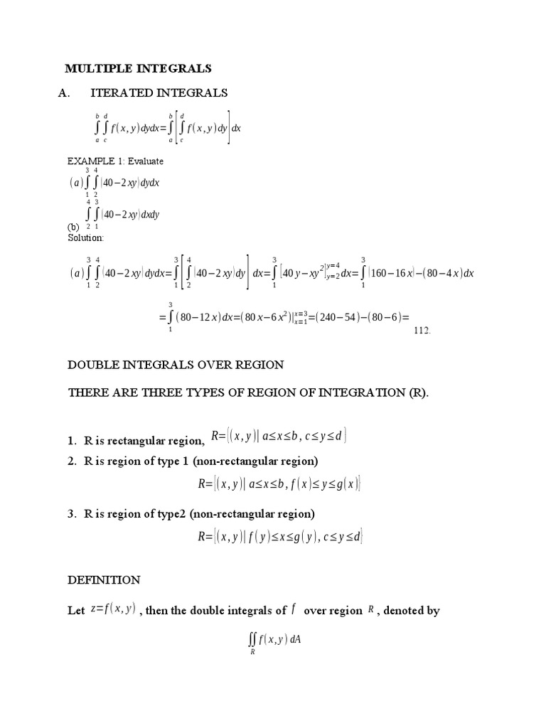 Lecture 12 Multiple Integrals Pdf Integral Mathematical Analysis 