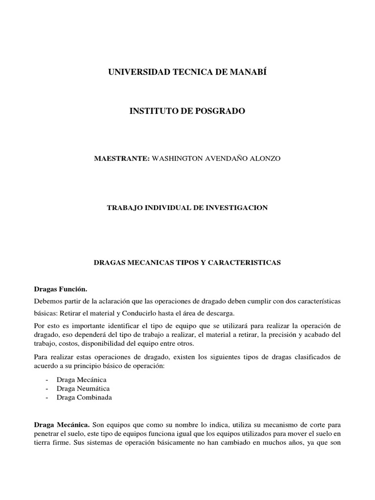Tipos y Características de Dragas Mecánicas | PDF | Grúa (máquina ...