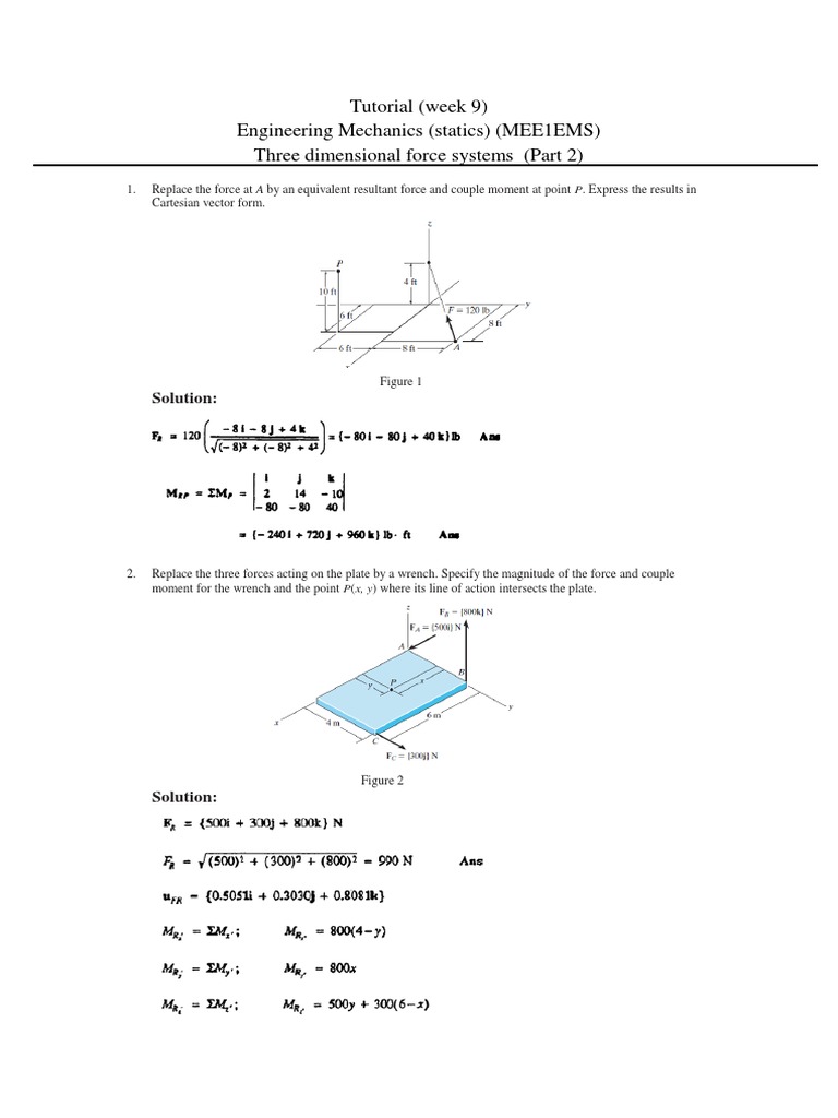 9 Solutions Week 9-Three Dimensional Force Systems | PDF | Euclidean ...