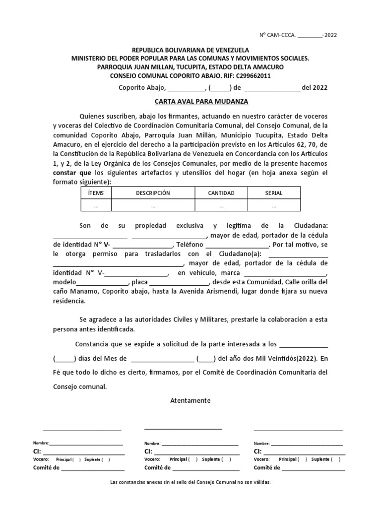 2022 Constancia Aval de Mudanza en Blanco Compart | PDF | Gobierno | Justicia