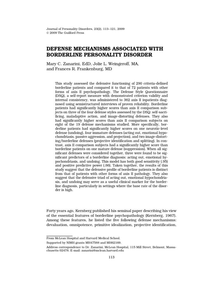 Defense Mechanisms Associated With PDF | PDF | Borderline Personality ...