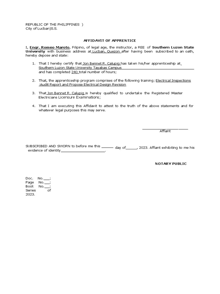 Affidavit of Apprentice Completion | PDF | Finance & Money Management