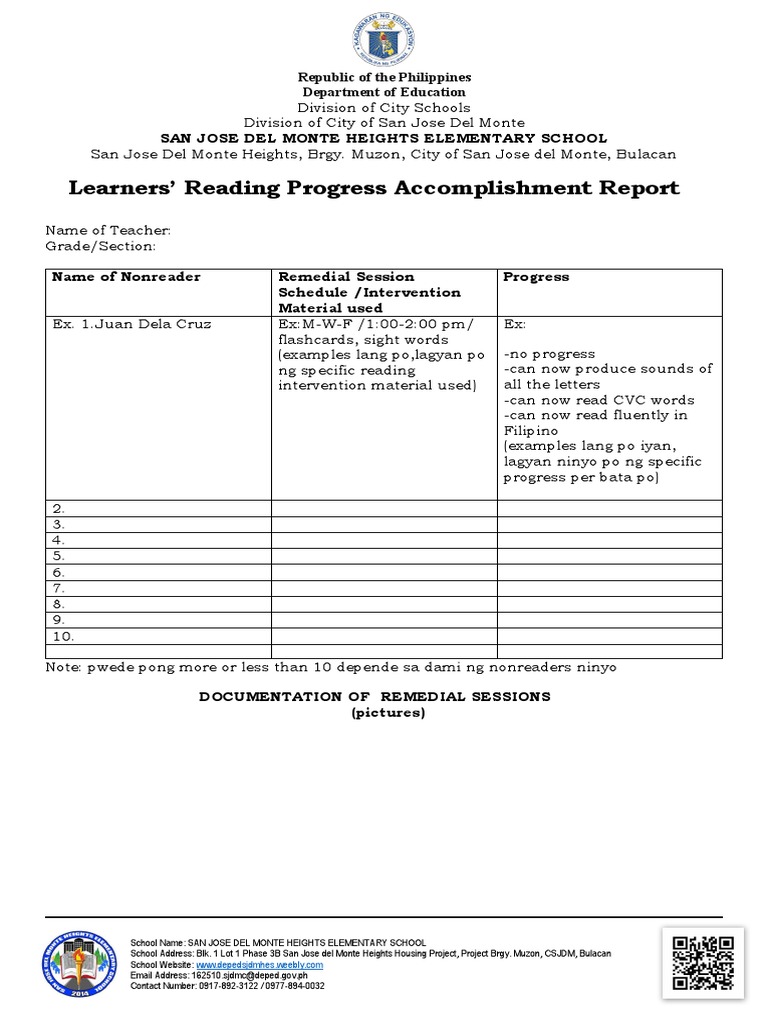 Reading Progress Report for Students | PDF | Learning | Pedagogy