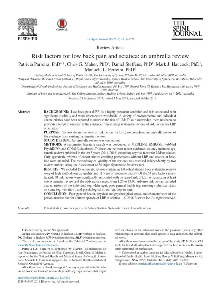 Risk Factors For Low Back Pain | PDF | Systematic Review | Risk