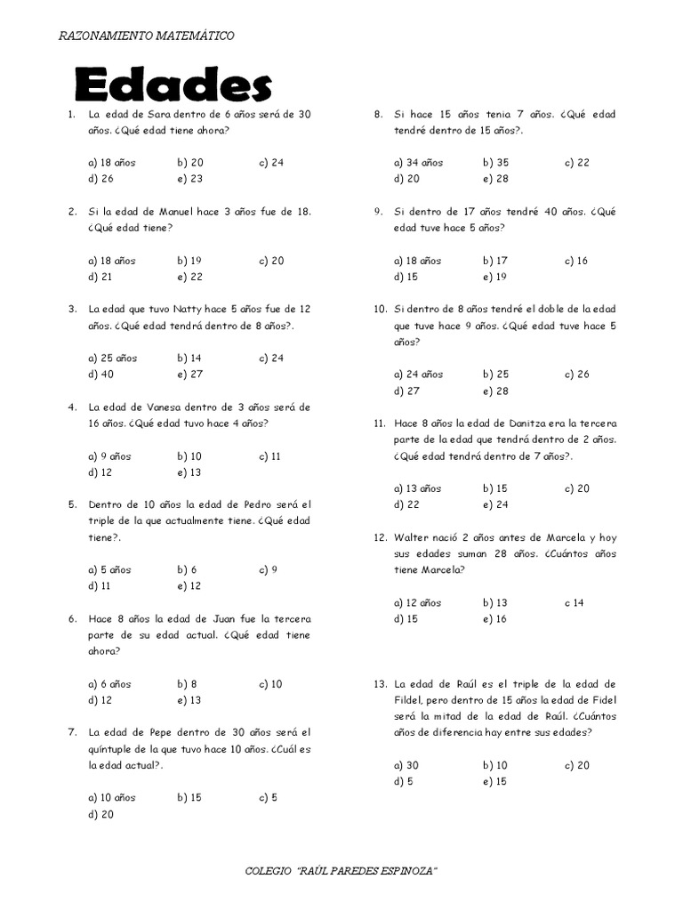 Razonamiento - Edades | PDF