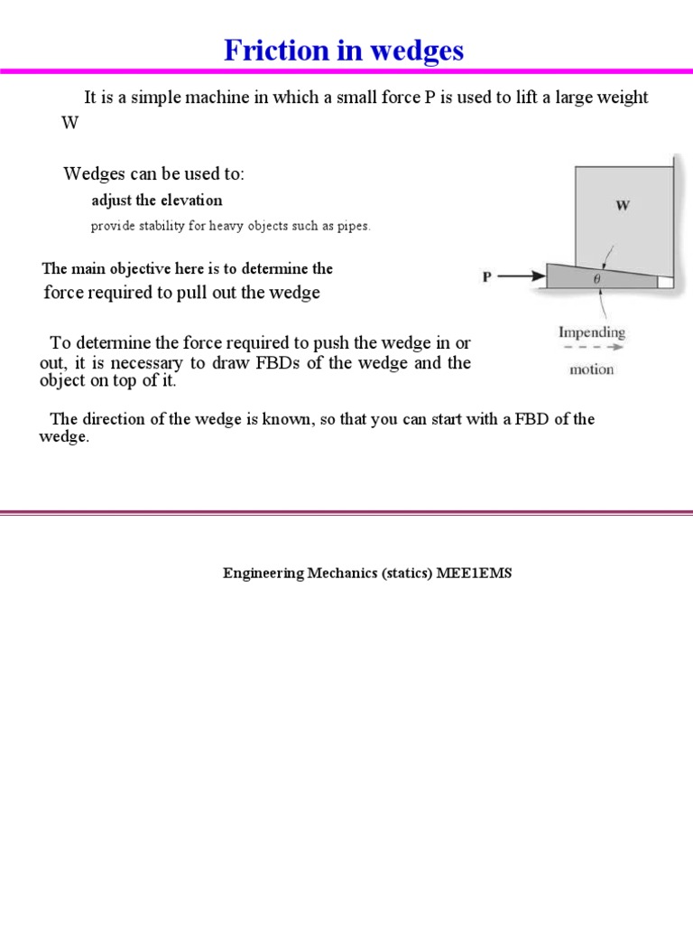 6 Week 6 (Friction in Wedges) | PDF | Friction | Force
