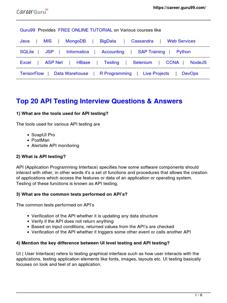 Top 20 Questions On Api Testing | PDF