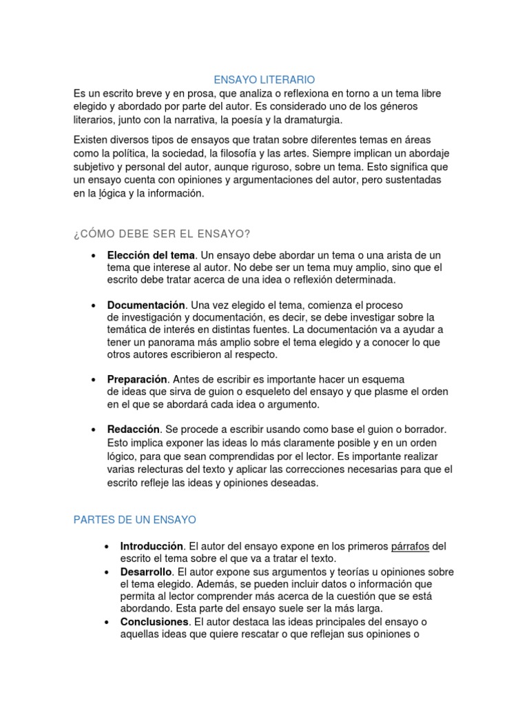 Ensayo Literario | Descargar gratis PDF | Ensayos | Autor