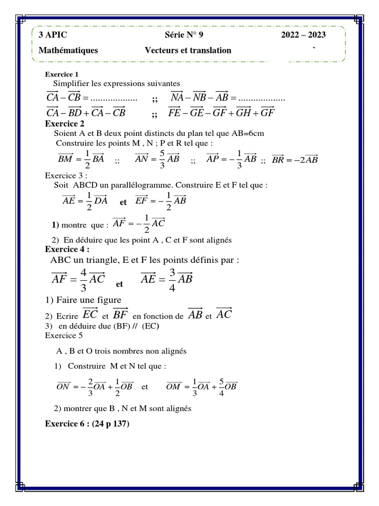 Vecteur Et Translation | PDF | Triangle | Cercle
