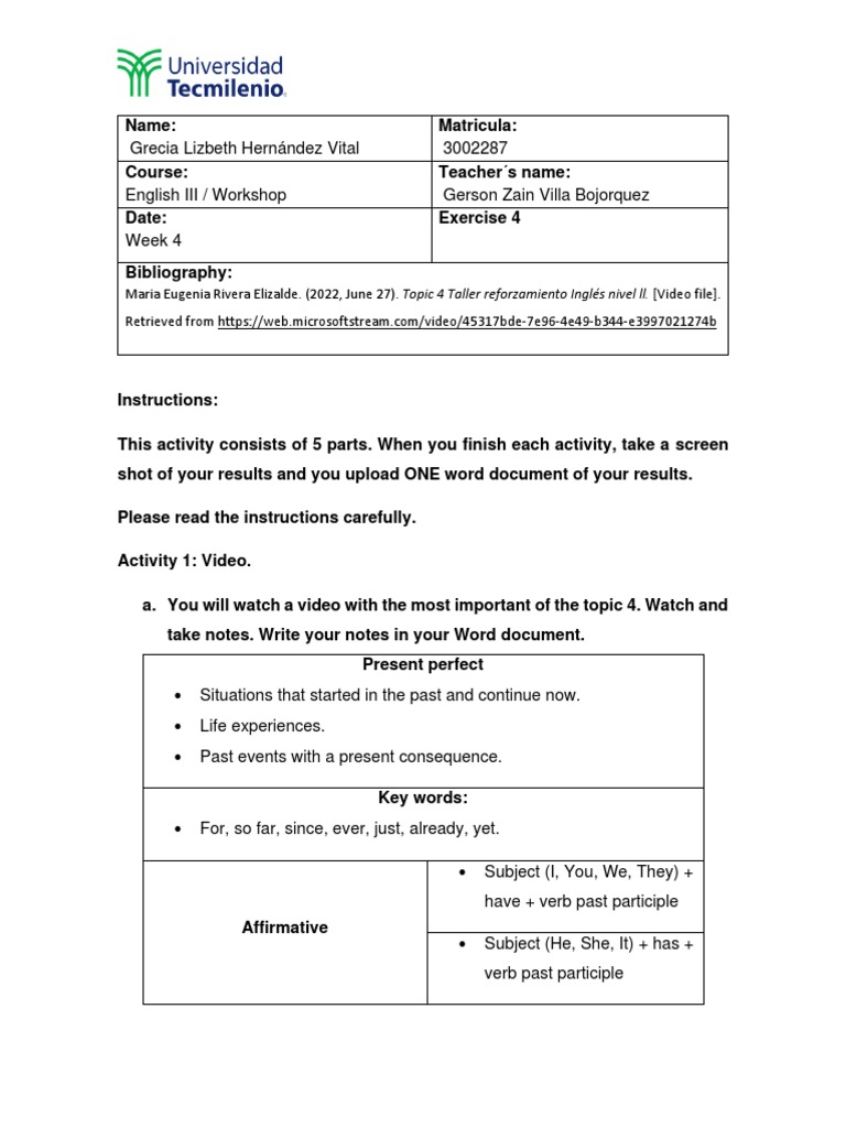 Exercise 4 | PDF | Verb | Languages