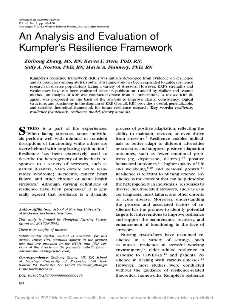 An Analysis and Evaluation of Kumpfer's Resilience Framework | PDF ...