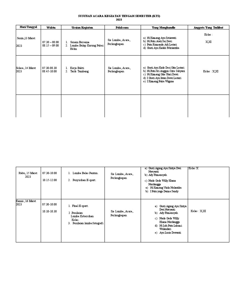 Rundown Acara Kts 2023 | PDF