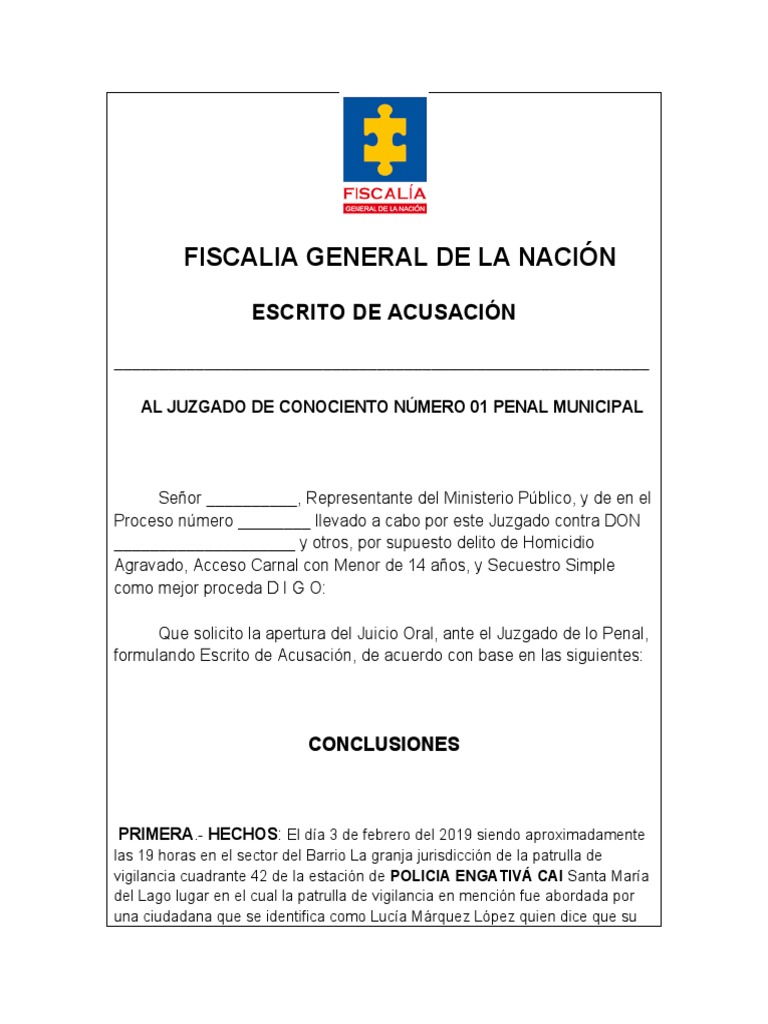 Escrito de Acusación | PDF | Homicidio | Castigos