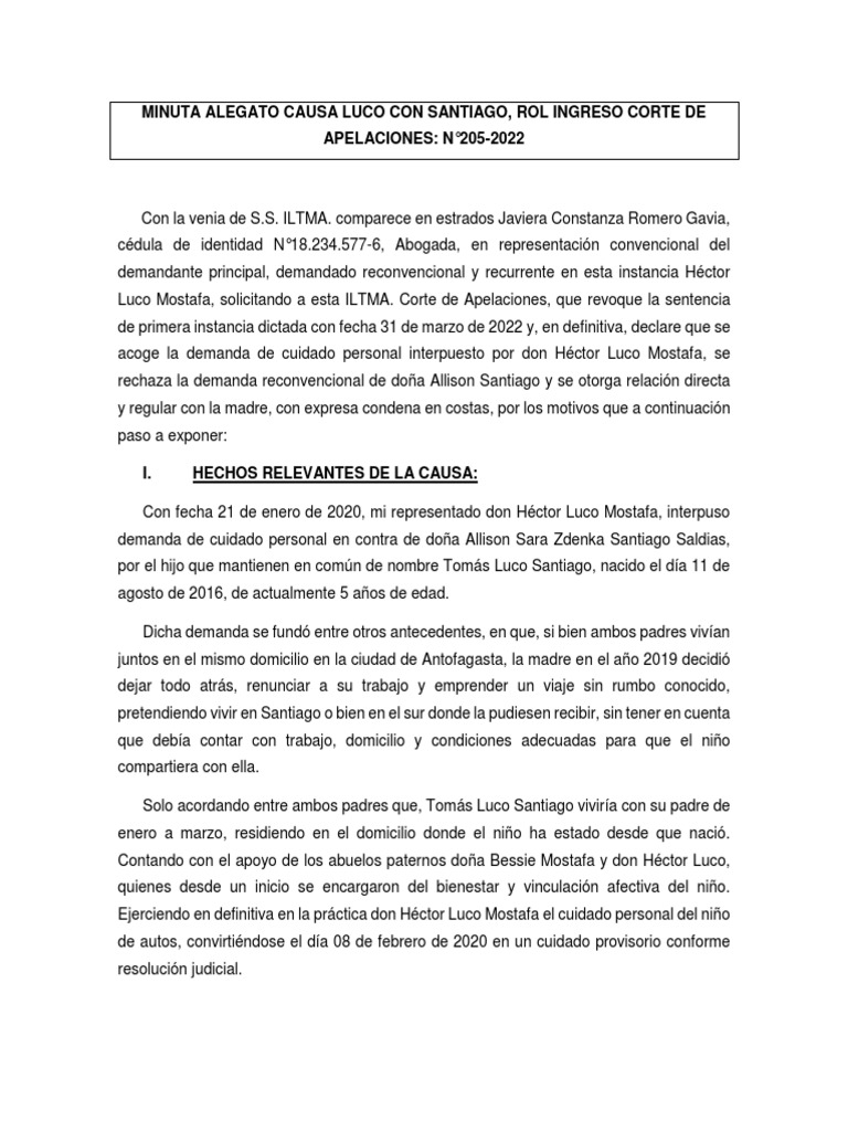 Apelación Cuidado Personal Héctor Luco | PDF | Teoría de apego | Sicología