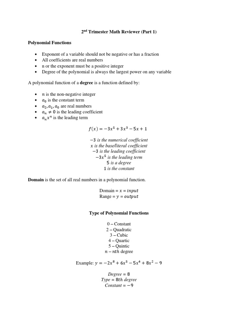 Polynomial Functions Study Guide | PDF | Circle | Polynomial