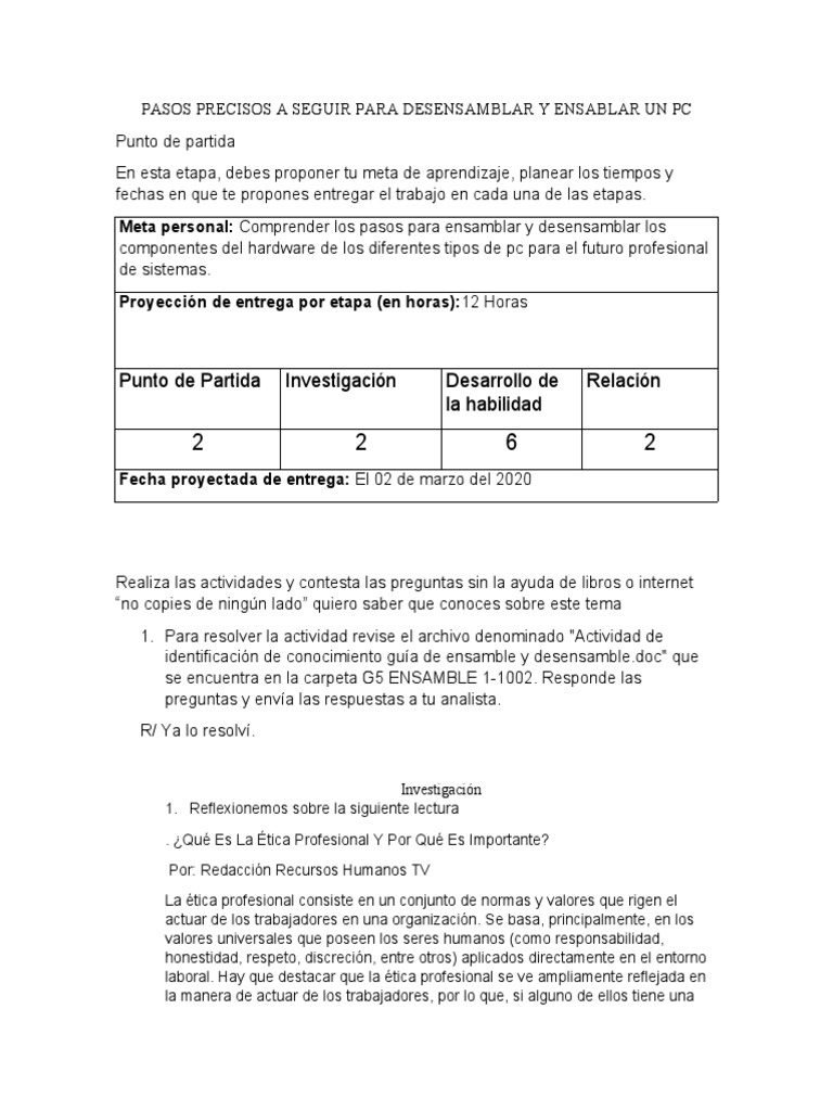 Pasos Precisos A Seguir para Desensamblar y Ensablar Un PC | PDF