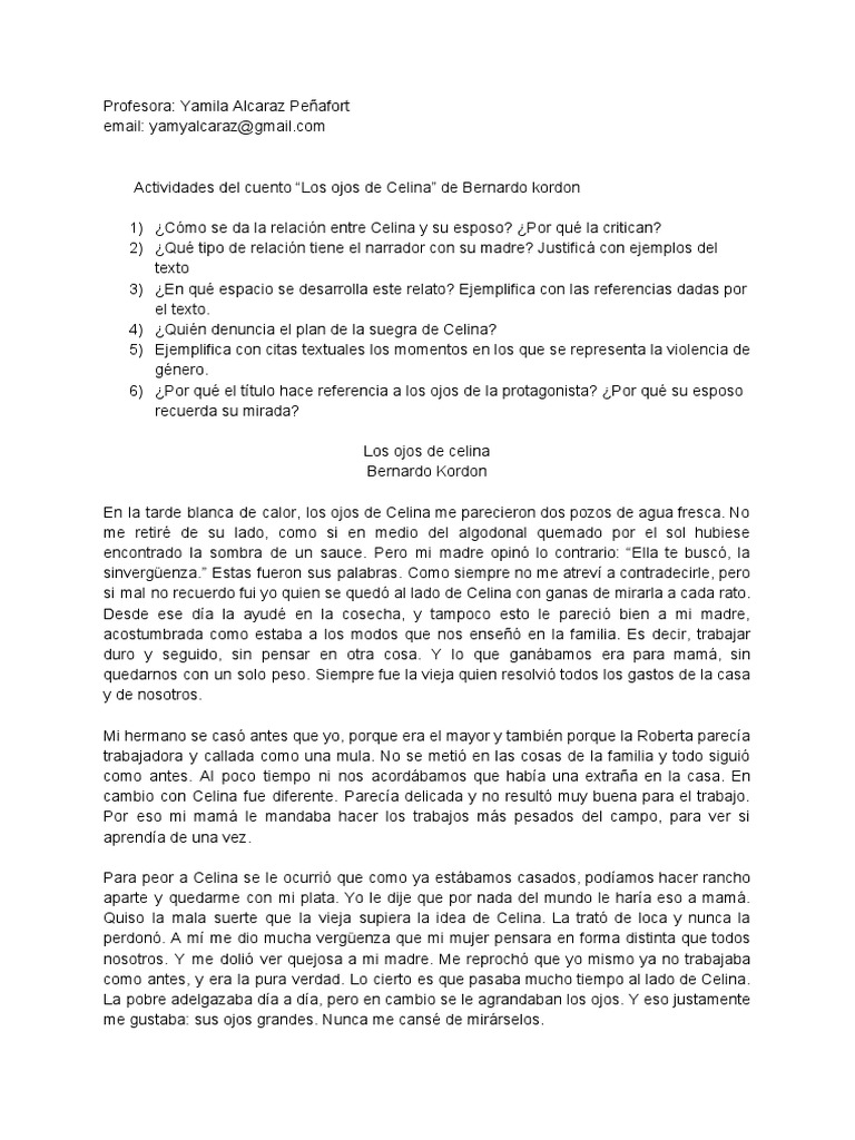 Actividades-del-cuento-Los-ojos-de-Celina-de-Bernardo-kordon (1) | PDF