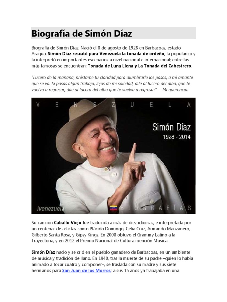 Biografía de Simón Díaz: Vida y Legado | PDF