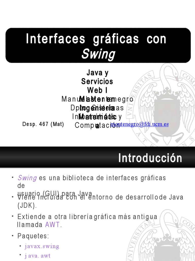 Swing | PDF | Java (lenguaje de programación) | Interfaces gráficas de ...