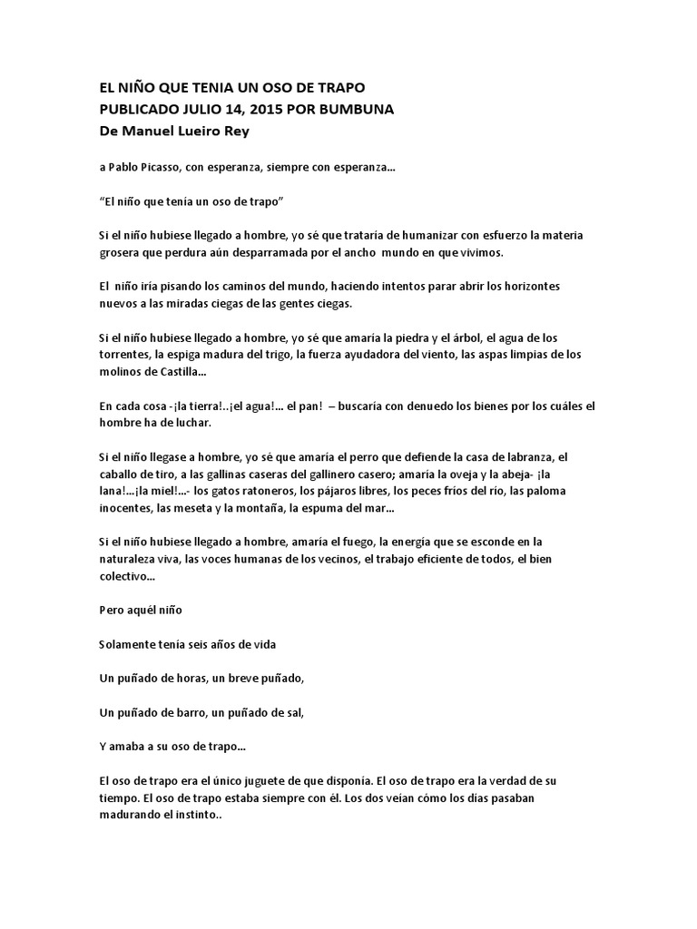 El Niño Que Tenia Un Oso de Trapo | PDF