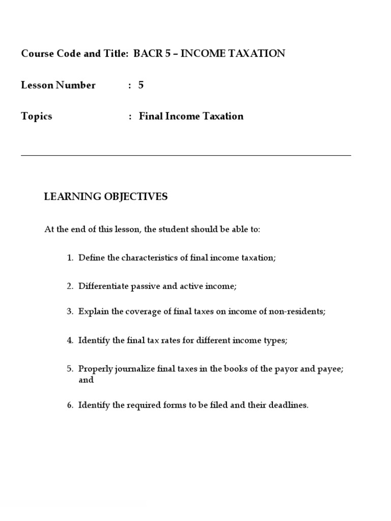Module 05 Final Income Taxation | PDF | Taxes | Income Tax