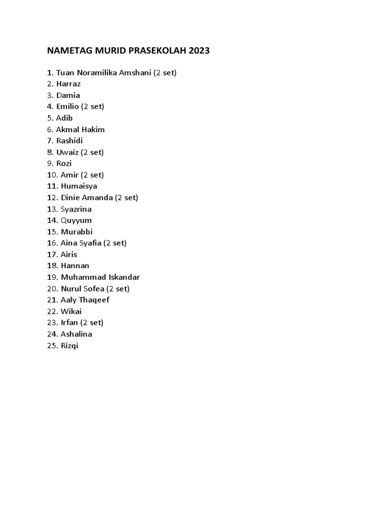 Nametag Murid Prasekolah 2023 PDF | PDF