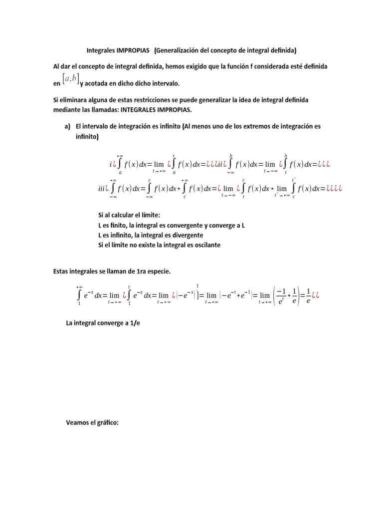 Integrales IMPROPIAS Teoría | PDF | Integral | Física Matemática