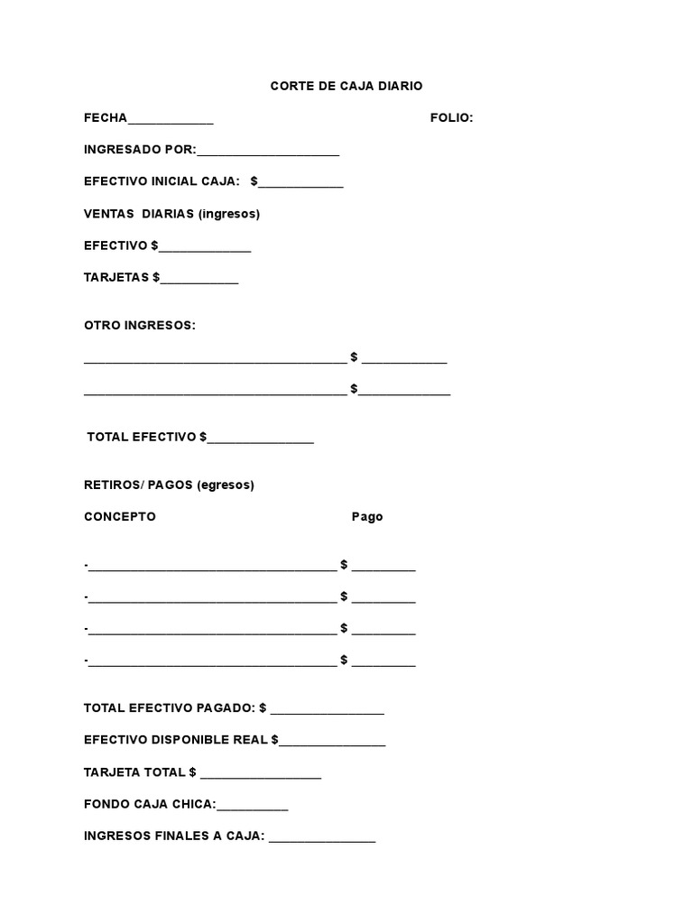 Formato Corte de Caja PDF | PDF